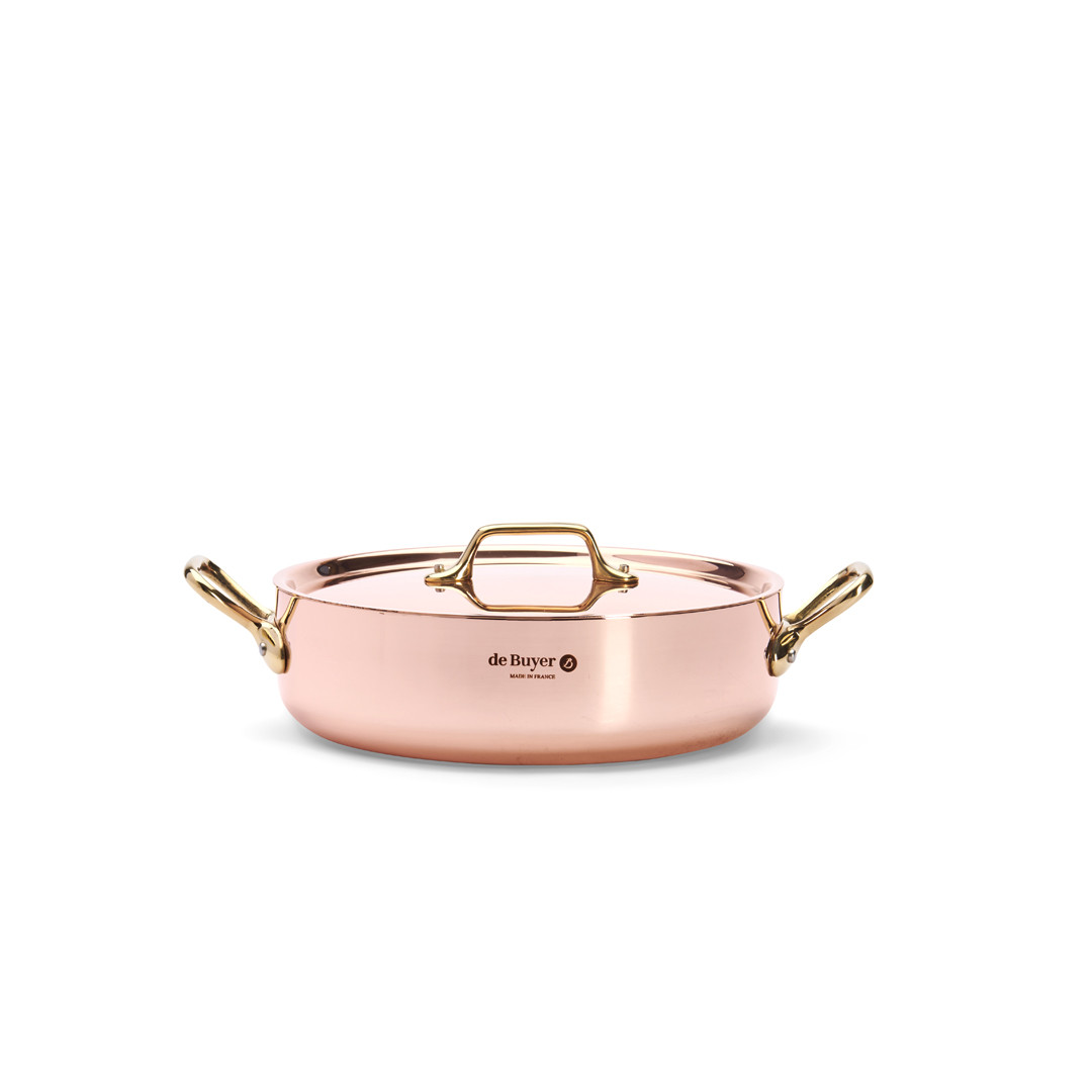 Sautoir en cuivre INOCUIVRE Ø24cm avec couvercle & montures laiton